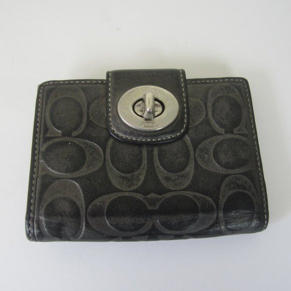 Coach | Bags | Vintage Coach Bifold Foldover Turn Clasp Embossed Black ...